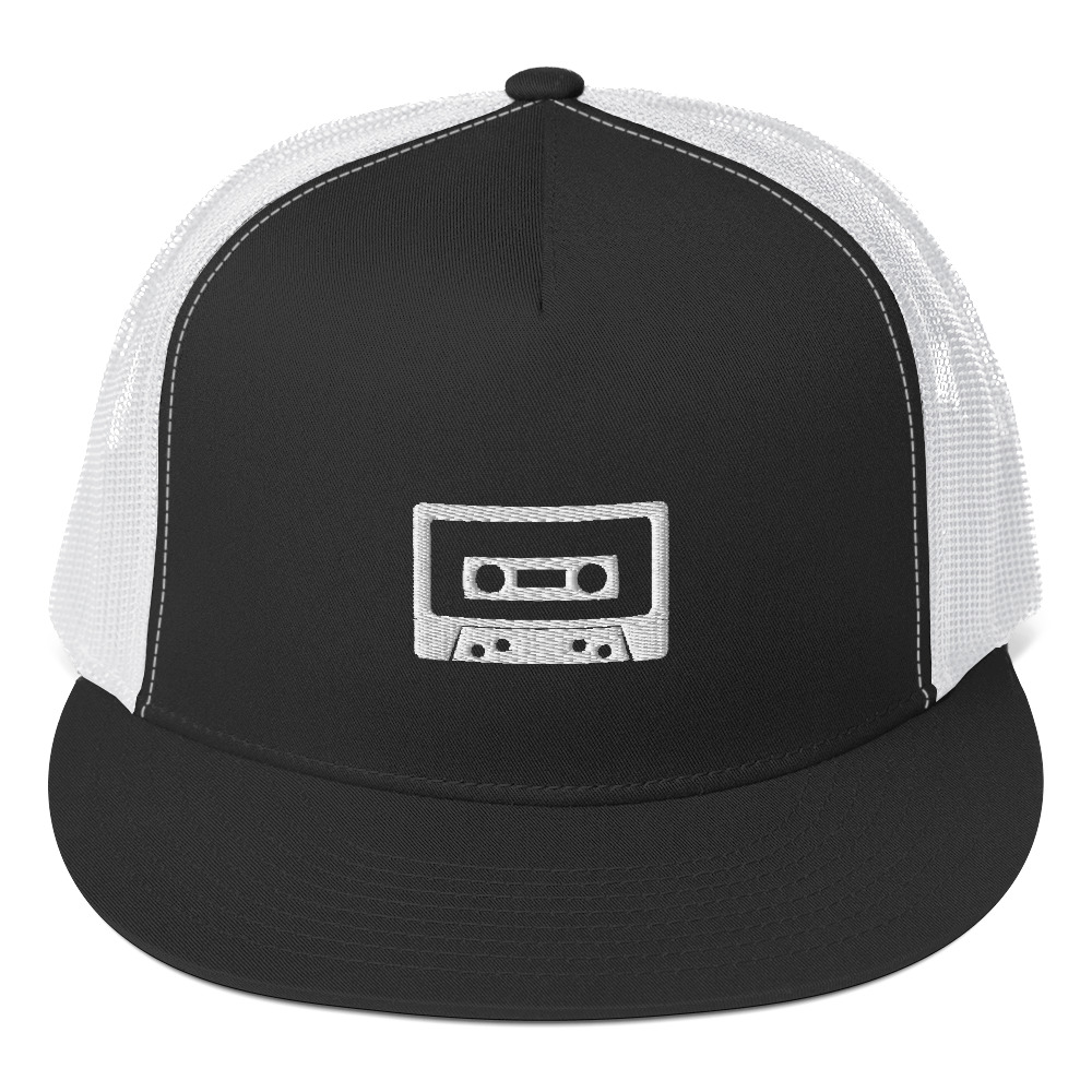 Retro Music | White Cassette Tape | Embroidered High Profile Flat Brim ...